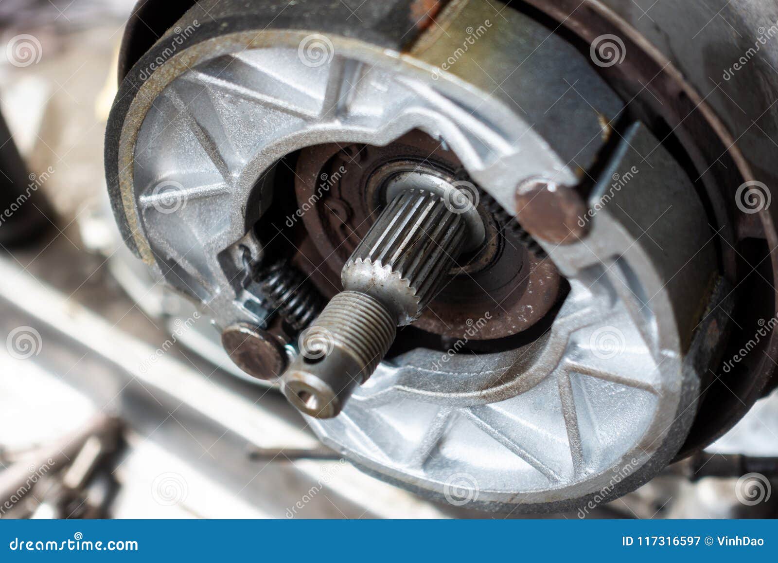 Old Motorcycle Drum Brake Pad in Opened Engine Box Stock Image - Image ...