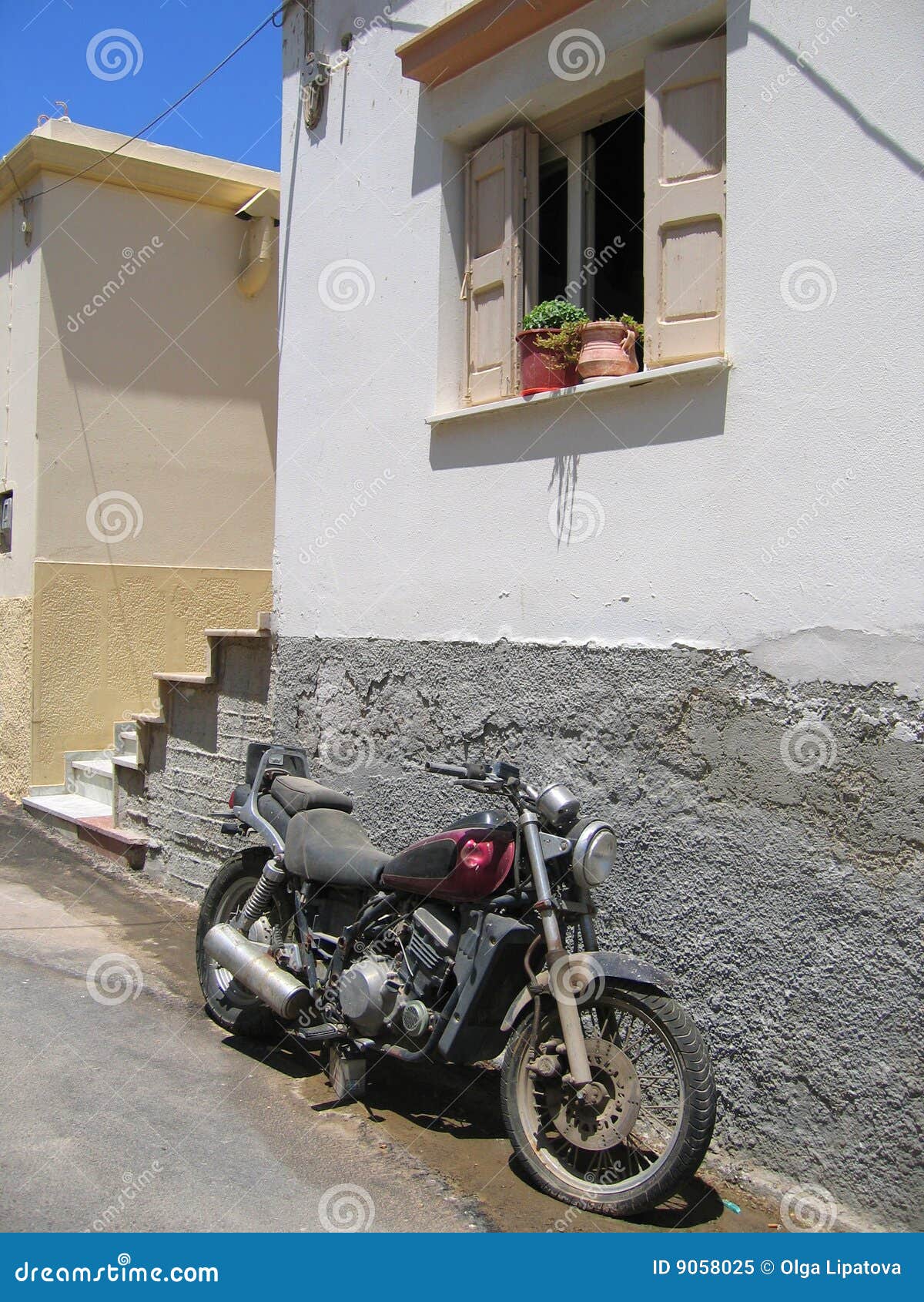 Old Motorcycle in Front of the House Stock Image - Image of built ...