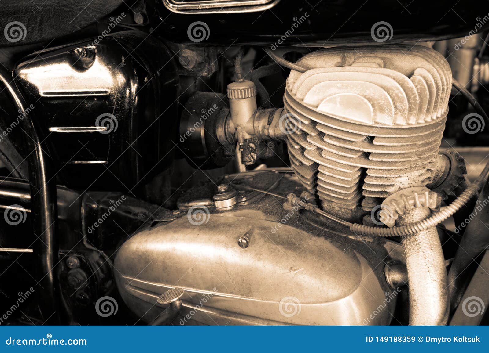 Old Motorcycle Motor Engine in Vintage Photo Stock Image - Image of ...