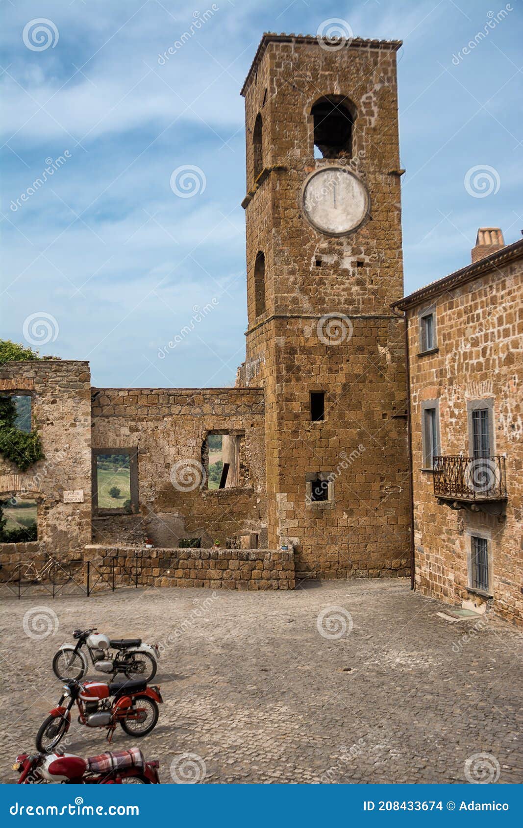 Old Motorcycle Parked in the Square of the Ghost Town of Celleno Italy ...