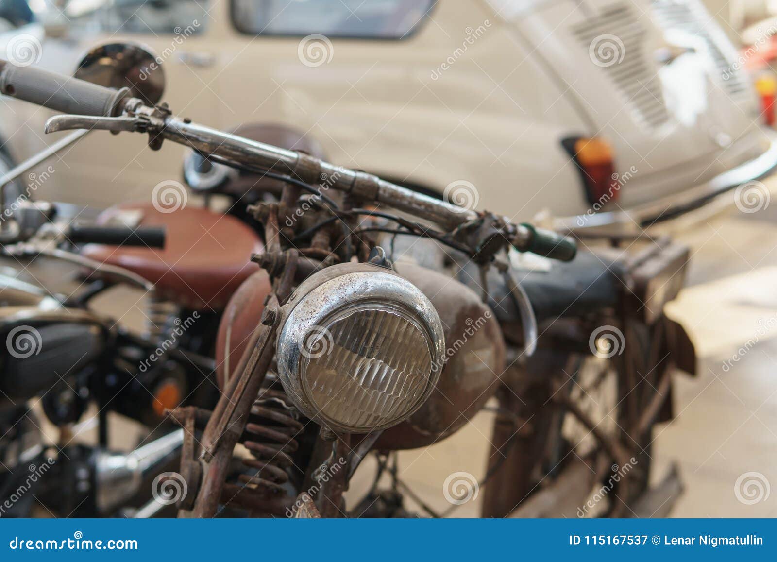 Old Motorcycle in a Retro Store. Front View Stock Image - Image of ...