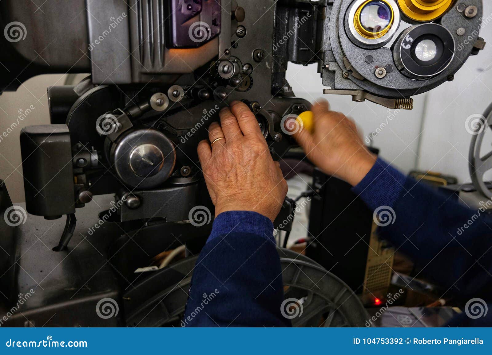 Old movie projector stock photo. Image of cinematography - 104753392