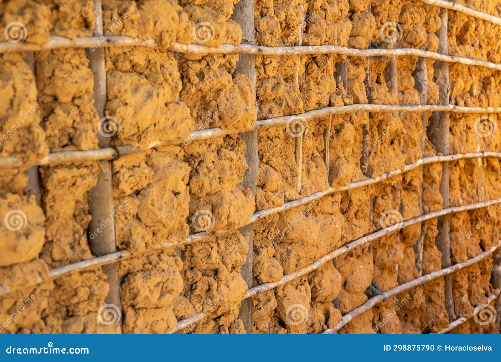 Old Mud Wall and Wooden Sticks. Old Tropical House Made with Basic ...