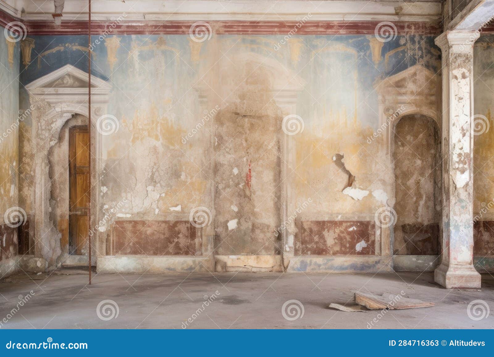 Old Mural with Half Restored and Half Faded Artwork Stock Illustration ...