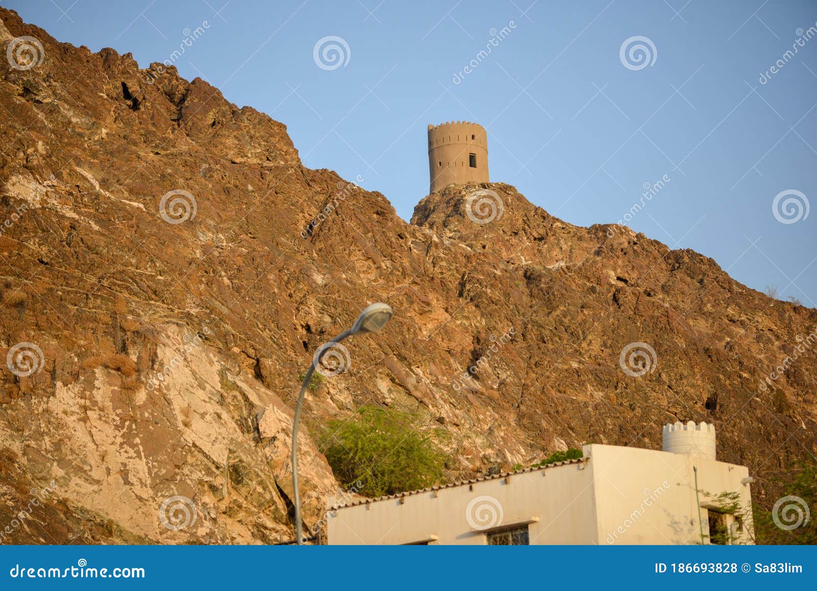 Old Muscat Mountain Tower, Oman Stock Photo - Image of tiles, oman ...