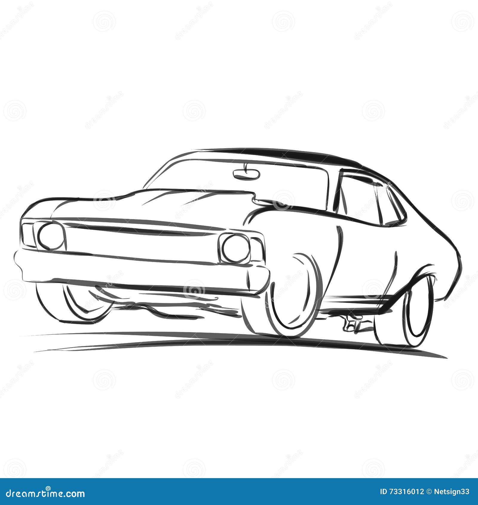 Old Muscle Car Outline Sketch Stock Vector - Illustration of doodle ...