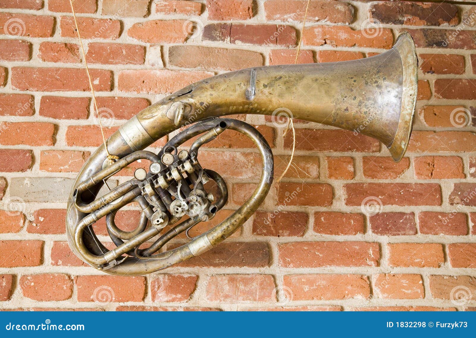 Old Music Instrument on the Wall Stock Photo - Image of horn, brick ...