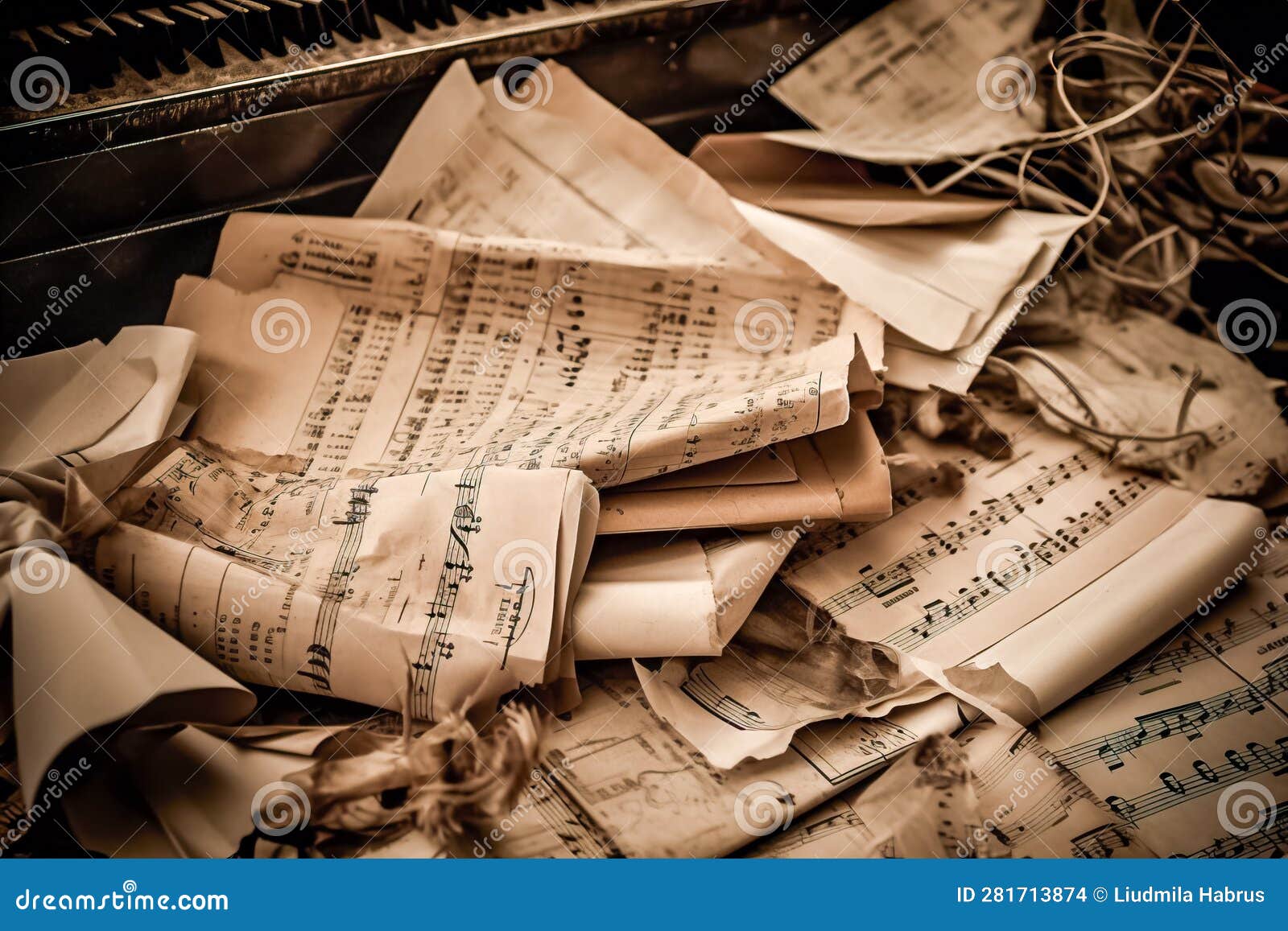 Old Music Notes on the Piano. Vintage Style Stock Illustration ...