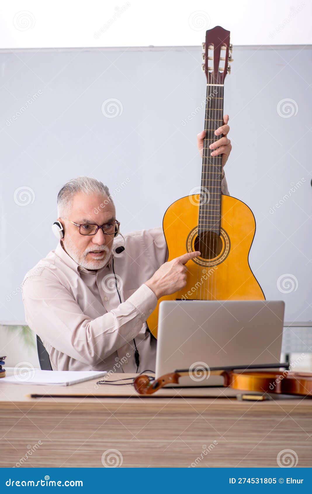 Old Male Music Teacher in the Classroom Stock Image - Image of distance ...
