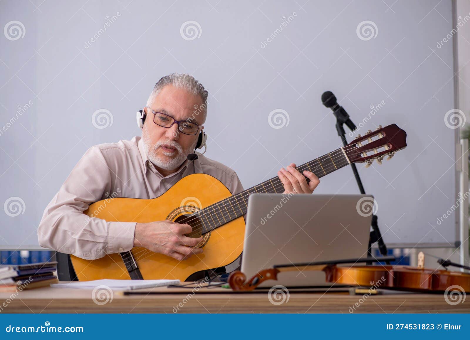 Old Male Music Teacher in the Classroom Stock Image - Image of play ...