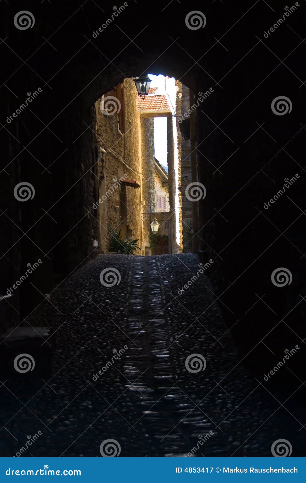 Old narrow alleyway stock image. Image of pedestrian, cobblestones ...