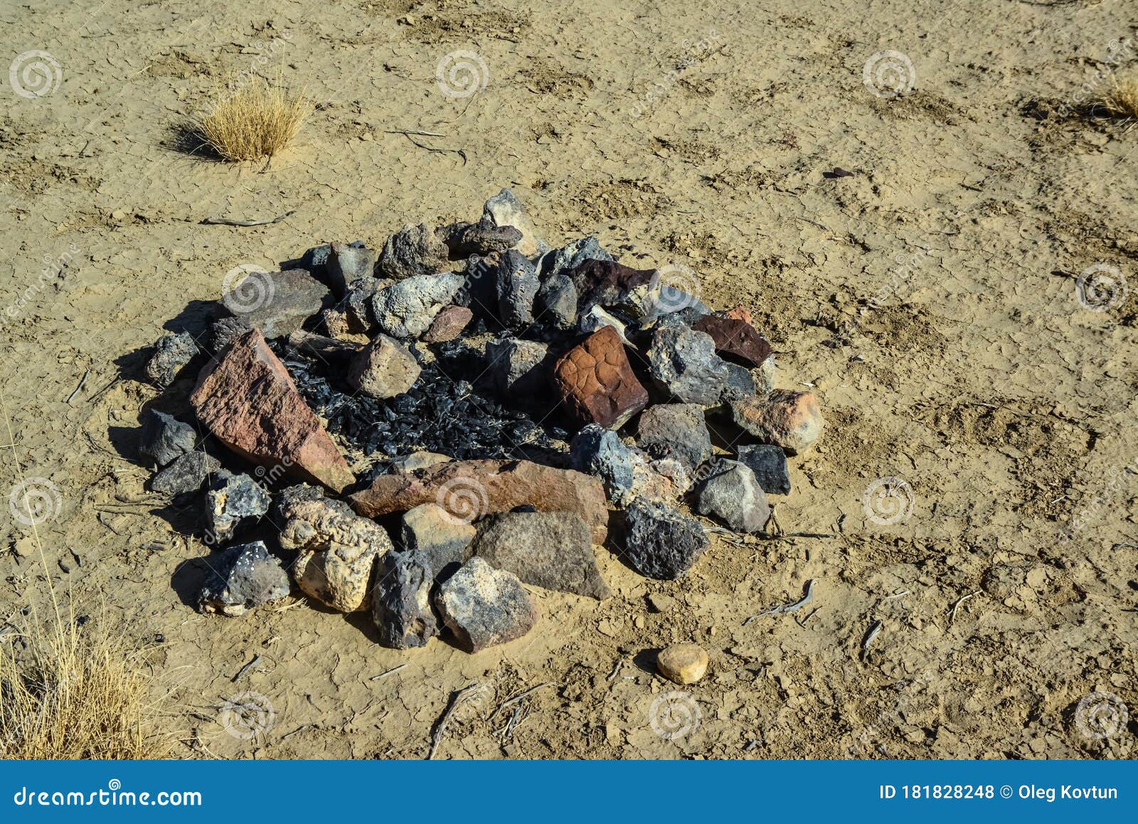 Old Native American Desert Stone Bonfire in New Mexico Stock Photo ...