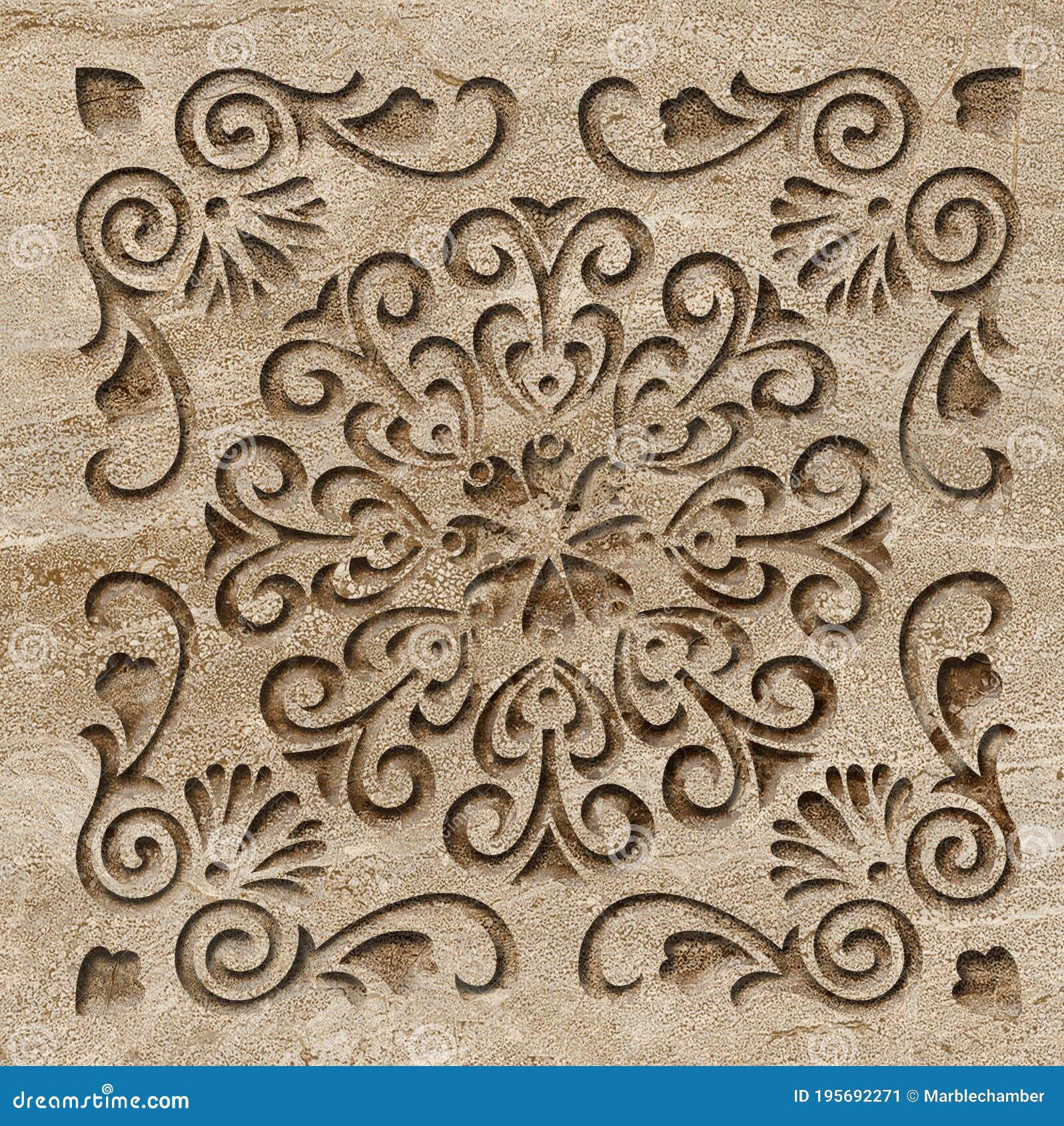 3D Illustration and Pattern Design of Carved Old Brown Stone Stock ...