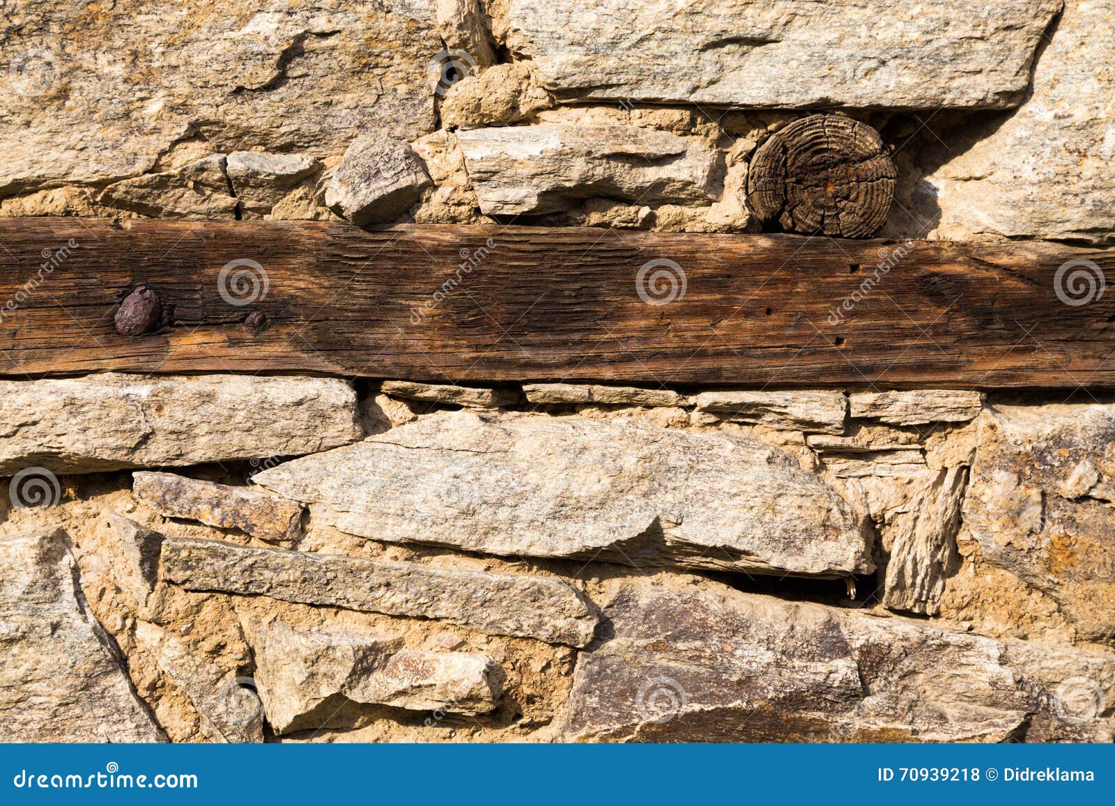 Old Natural Stone or Rock Wall with Wooden Beam Stock Photo - Image of ...