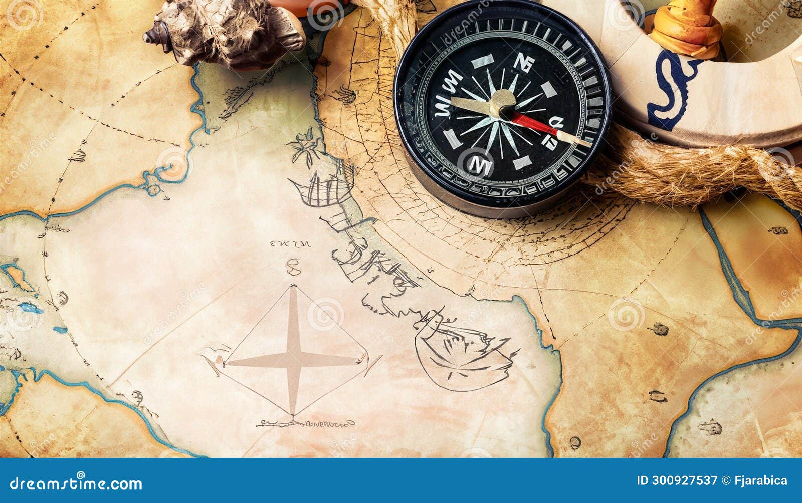 Old Nautical Map with Compass Suitable As Background Stock Illustration ...