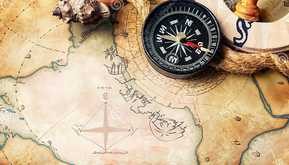 Old Nautical Map with Compass Suitable As Background Stock Illustration ...