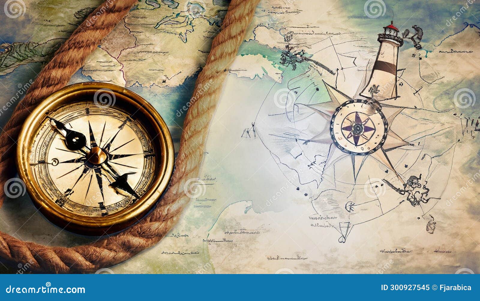 Old Nautical Map with Compass Suitable As Background Stock Illustration ...