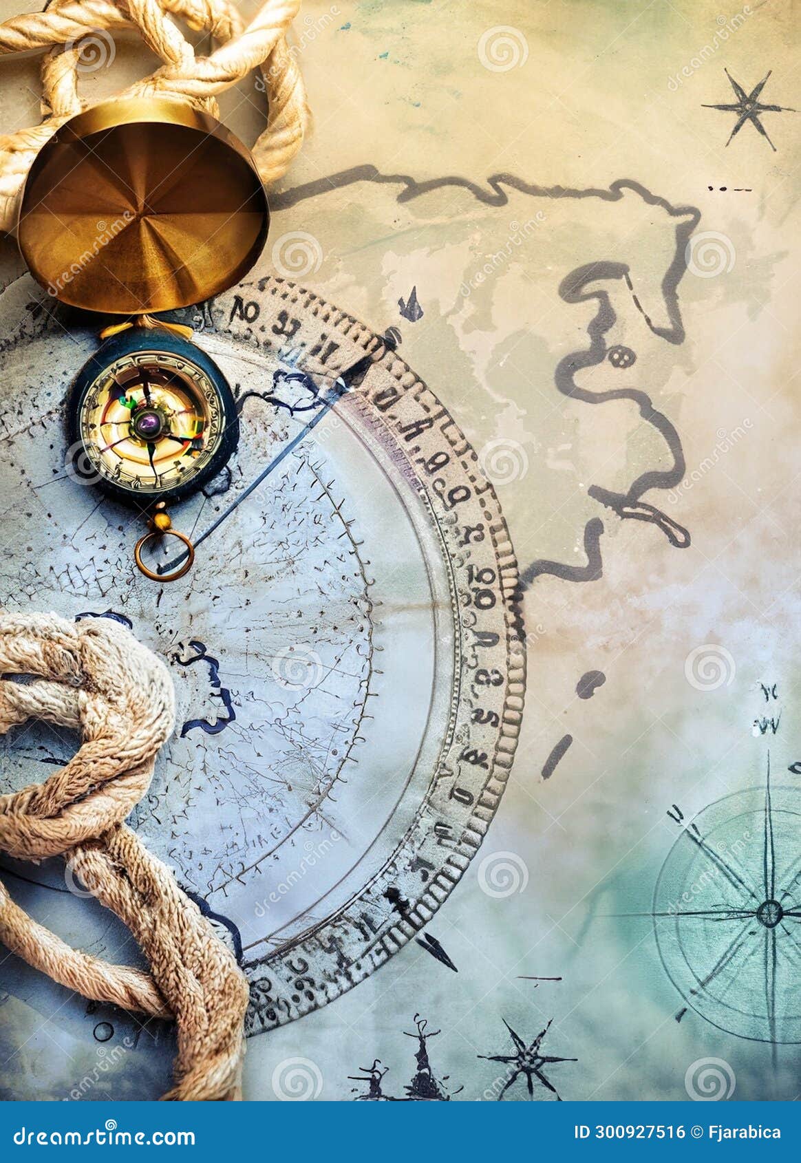 Old Nautical Map with Compass Suitable As Background Stock Illustration ...