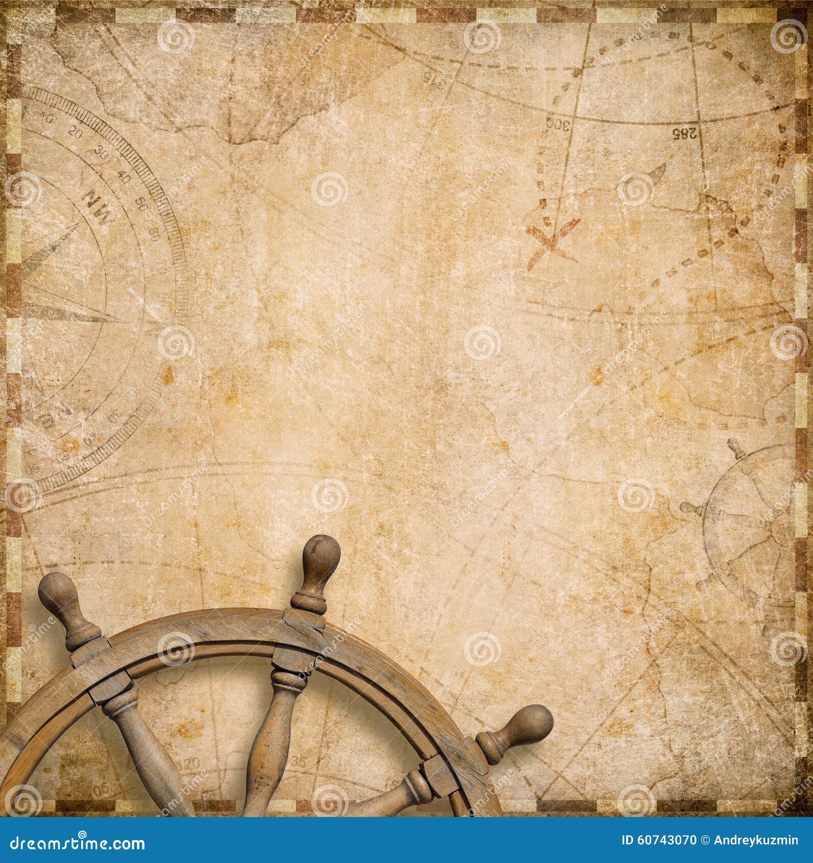 Old Nautical Map With Steering Wheel Stock Photo | CartoonDealer.com ...