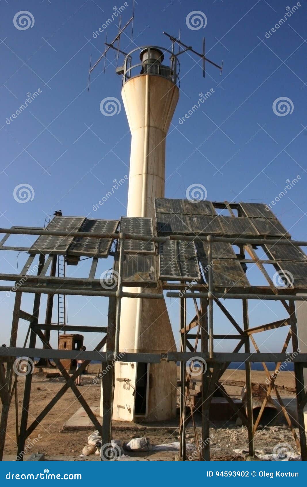 Old Navigation Beacon and a Broken Solar Power Editorial Photography ...