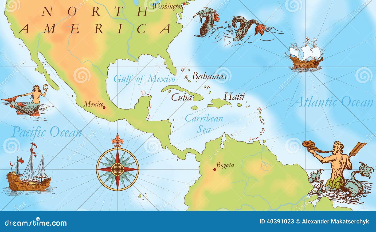 Old Navy Map. Carribean Sea Stock Illustration - Illustration of pirate ...