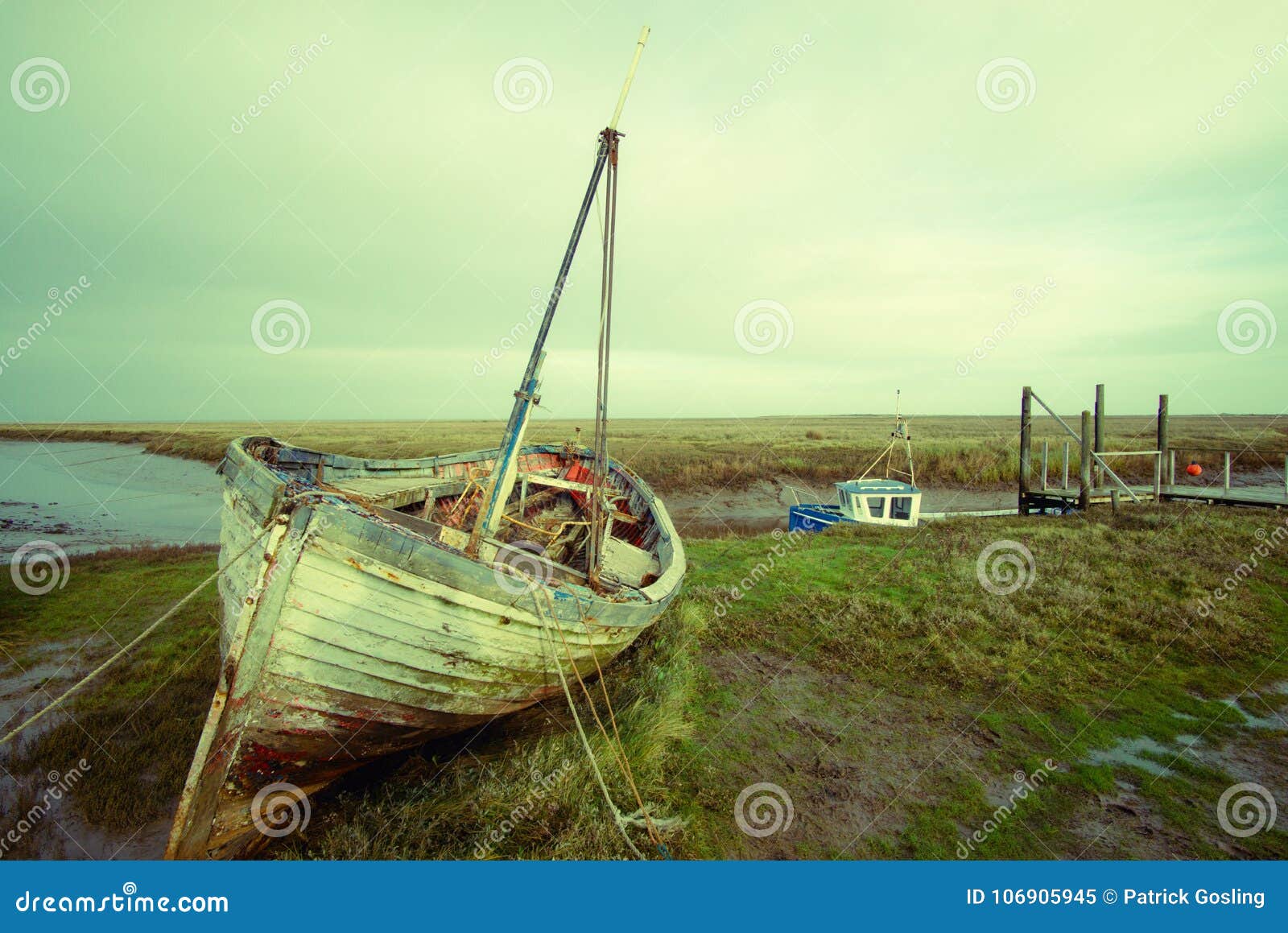 Old Neglected Boat at Thornham. Stock Image - Image of marsh, moored ...