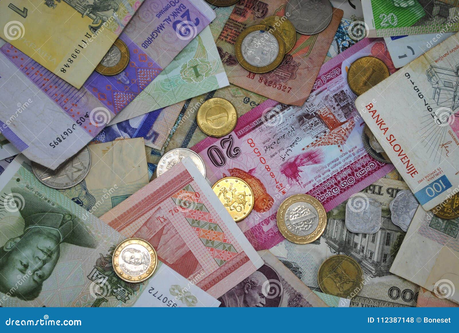 Coins and Banknotes of Different Countries Stock Photo - Image of coin ...