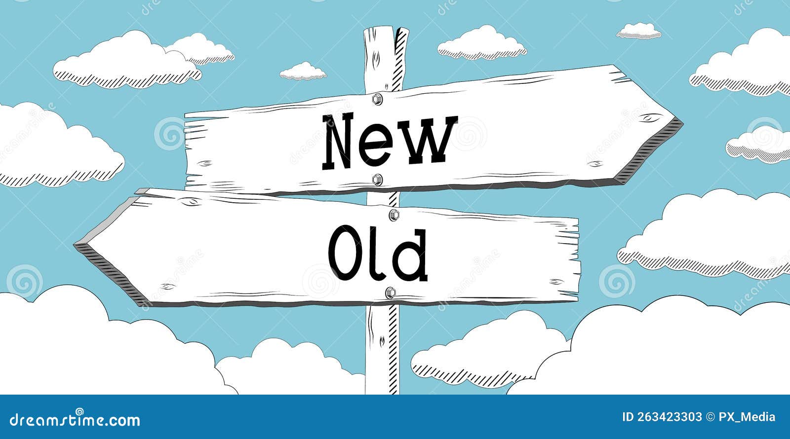 Old and New - Outline Signpost with Two Arrows Stock Illustration ...