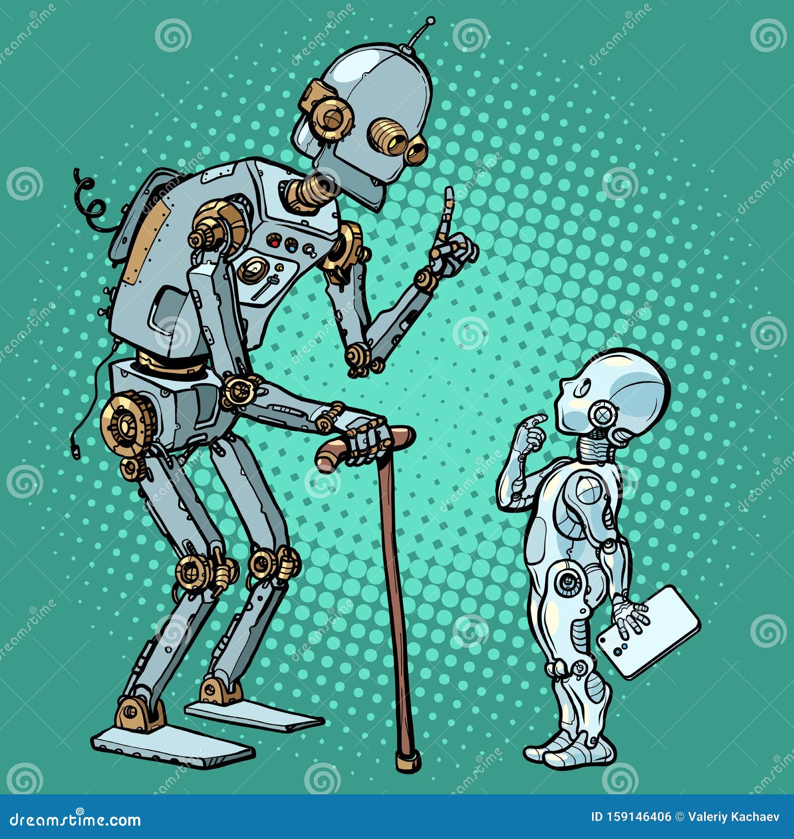 Old and new robot stock vector. Illustration of cane - 159146406