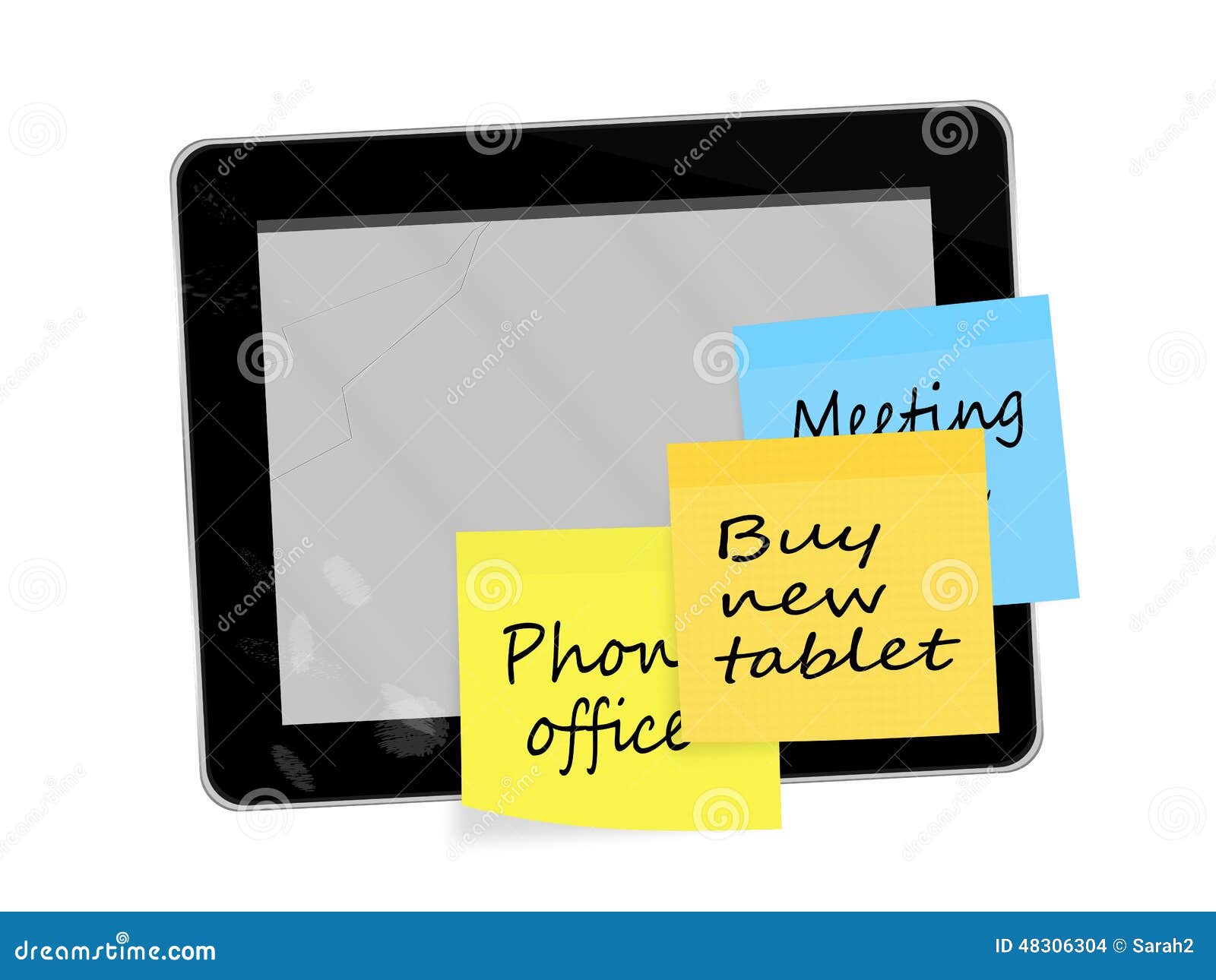 Old and New Technology - Sticky Notes and Broken Computer Tablet Stock ...