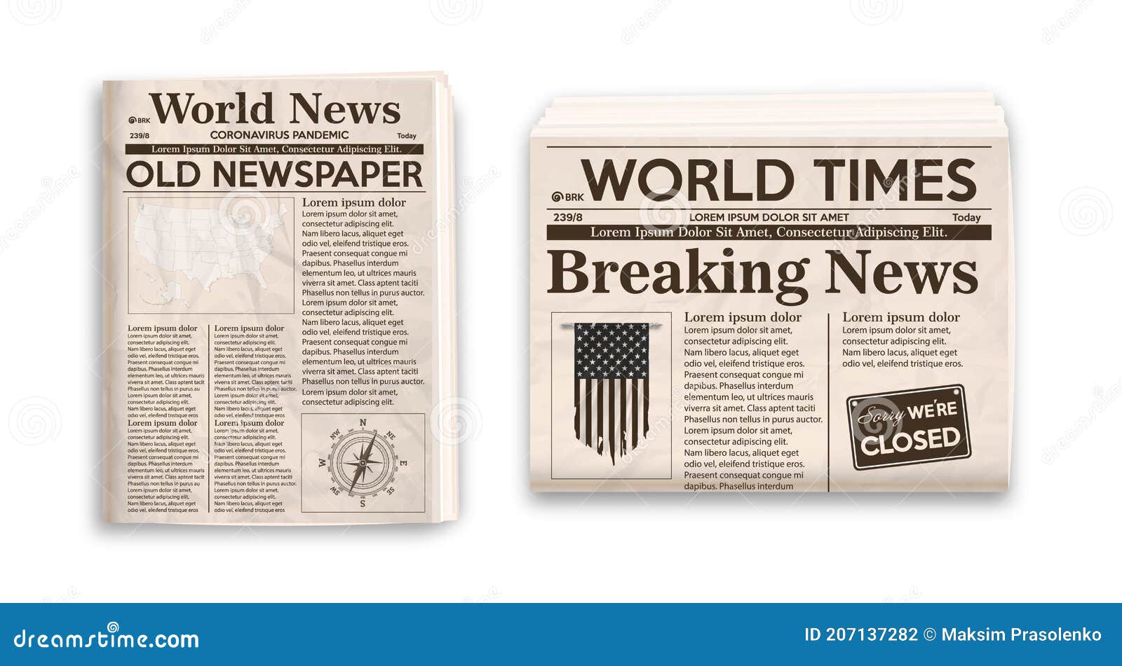 Old Newspaper Layout. Vertical And Horizontal Mockup Of Newspapers ...
