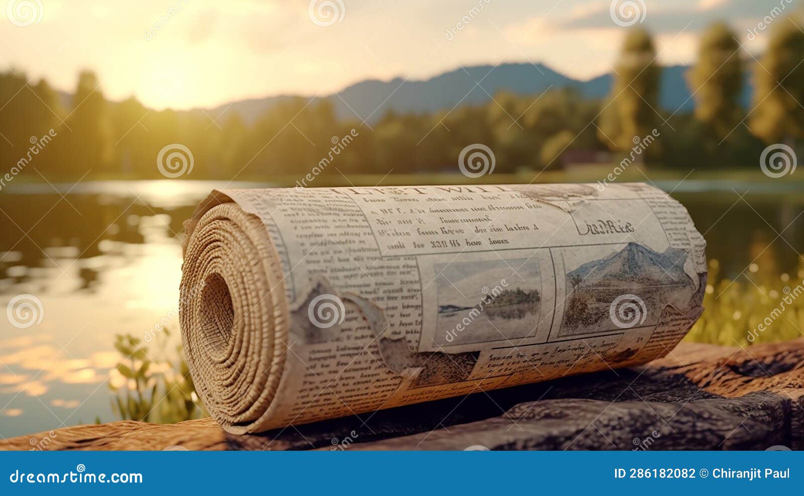 Old Newspaper Roll with Landscape Background Stock Photo - Image of ...