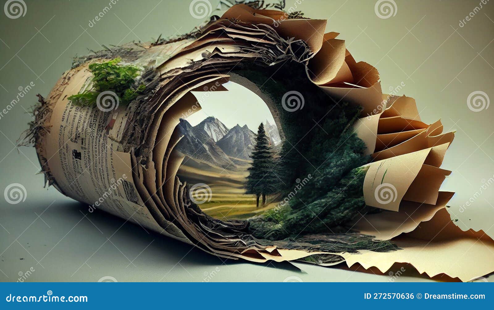 Old Newspaper Roll with Landscape Scene ,generative AI Stock ...