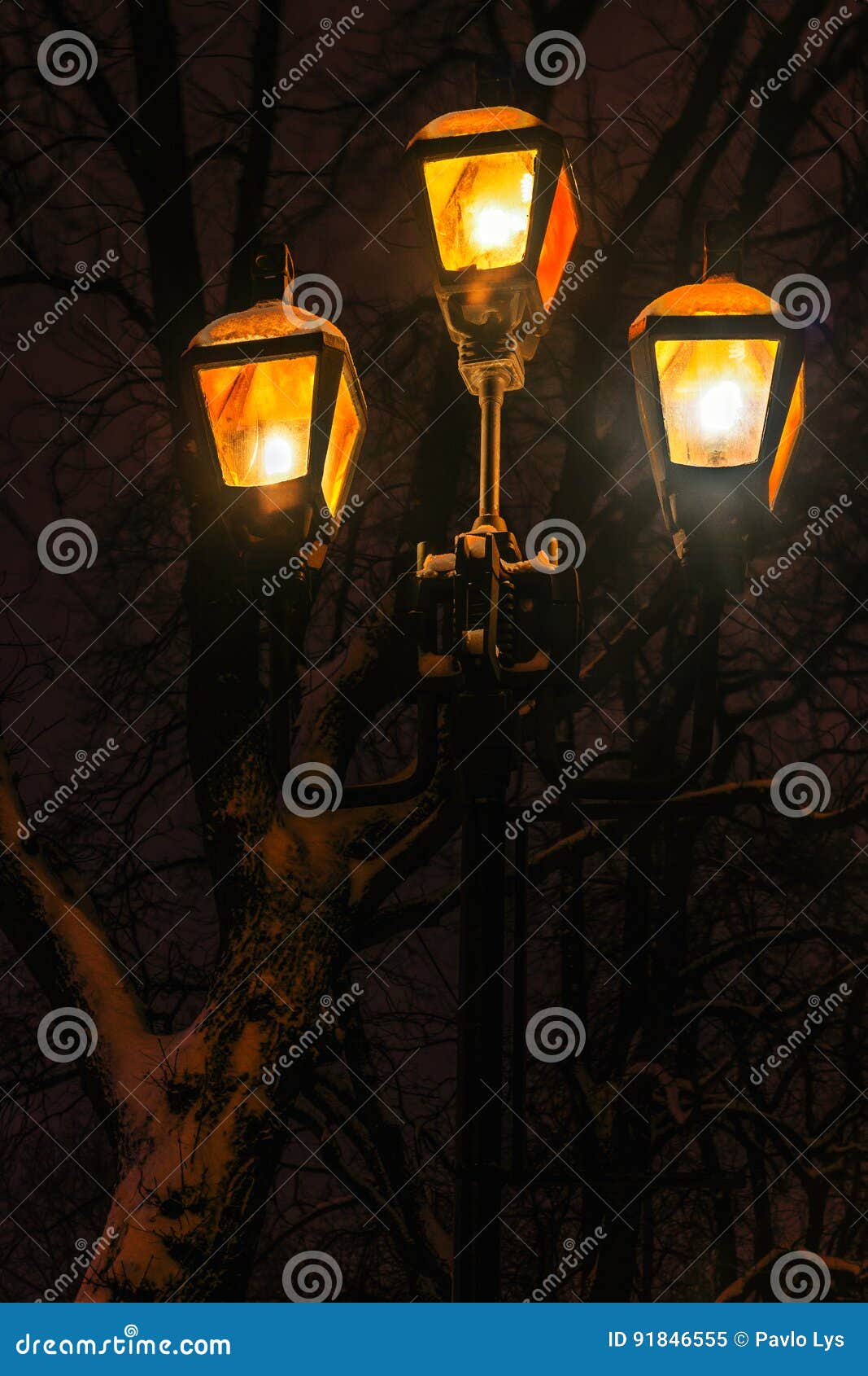 Old night lamp stock image. Image of town, winter, shining - 91846555