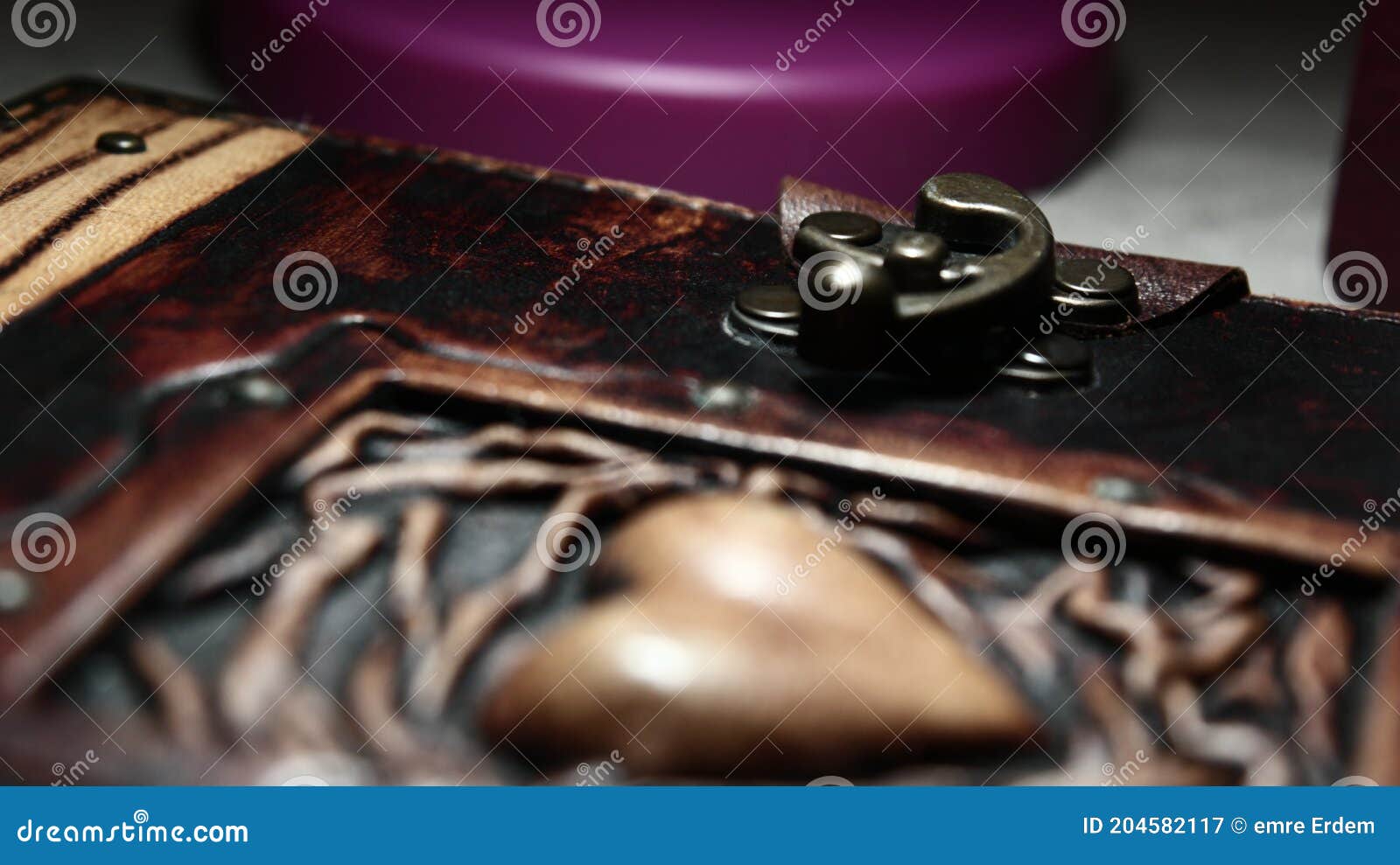 An Old Notebook with an Iron Lock with a Heart Engraving on it Stock ...