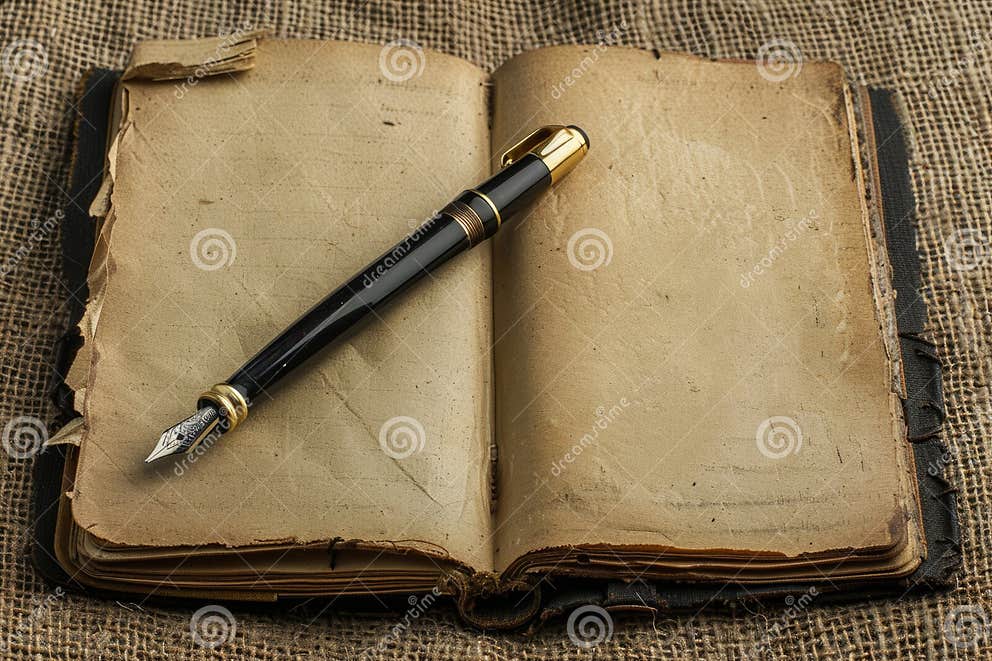 Old notepad and ink pen stock photo. Image of textbook - 347029892