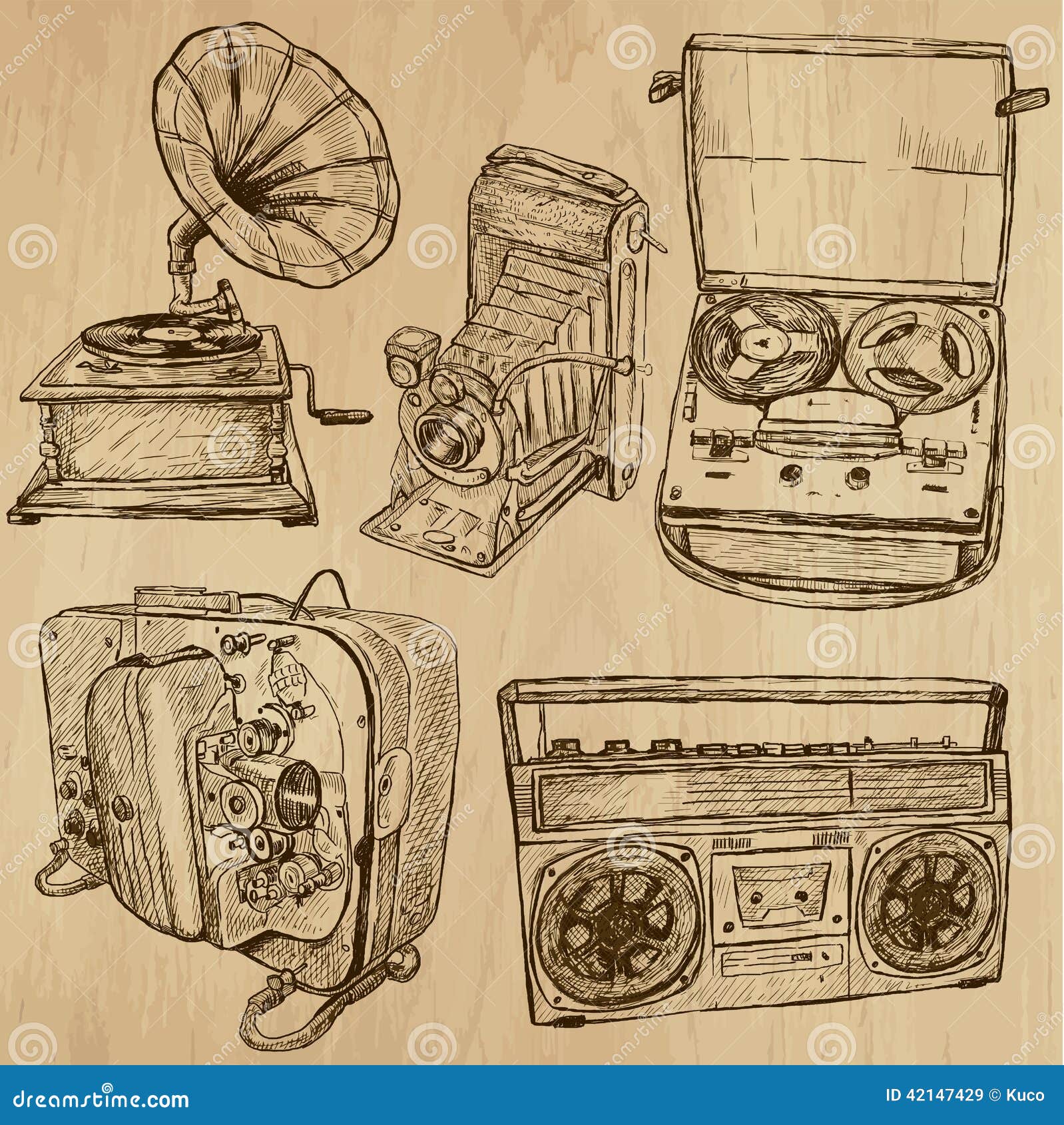 Old Objects No.4 - Hand Drawn Collection Stock Vector - Illustration of ...