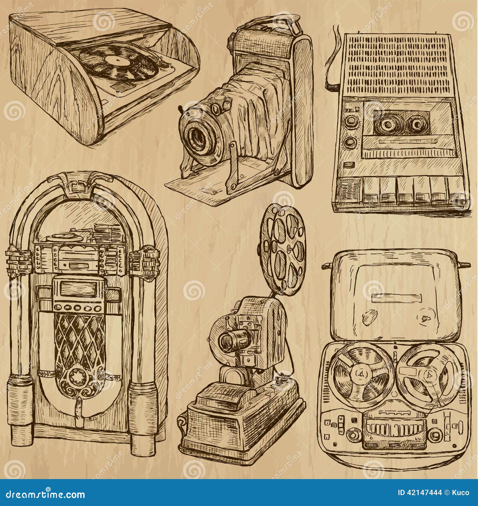 Old Objects No.3 - Hand Drawn Collection Stock Vector - Illustration of ...