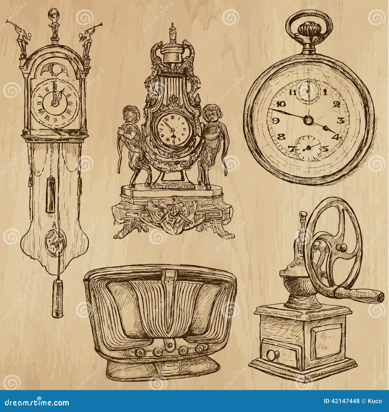 Old Objects No.5 - Hand Drawn Collection Stock Vector - Illustration of ...