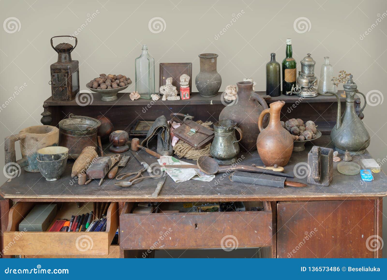Old objects on the table stock photo. Image of decoration - 136573486