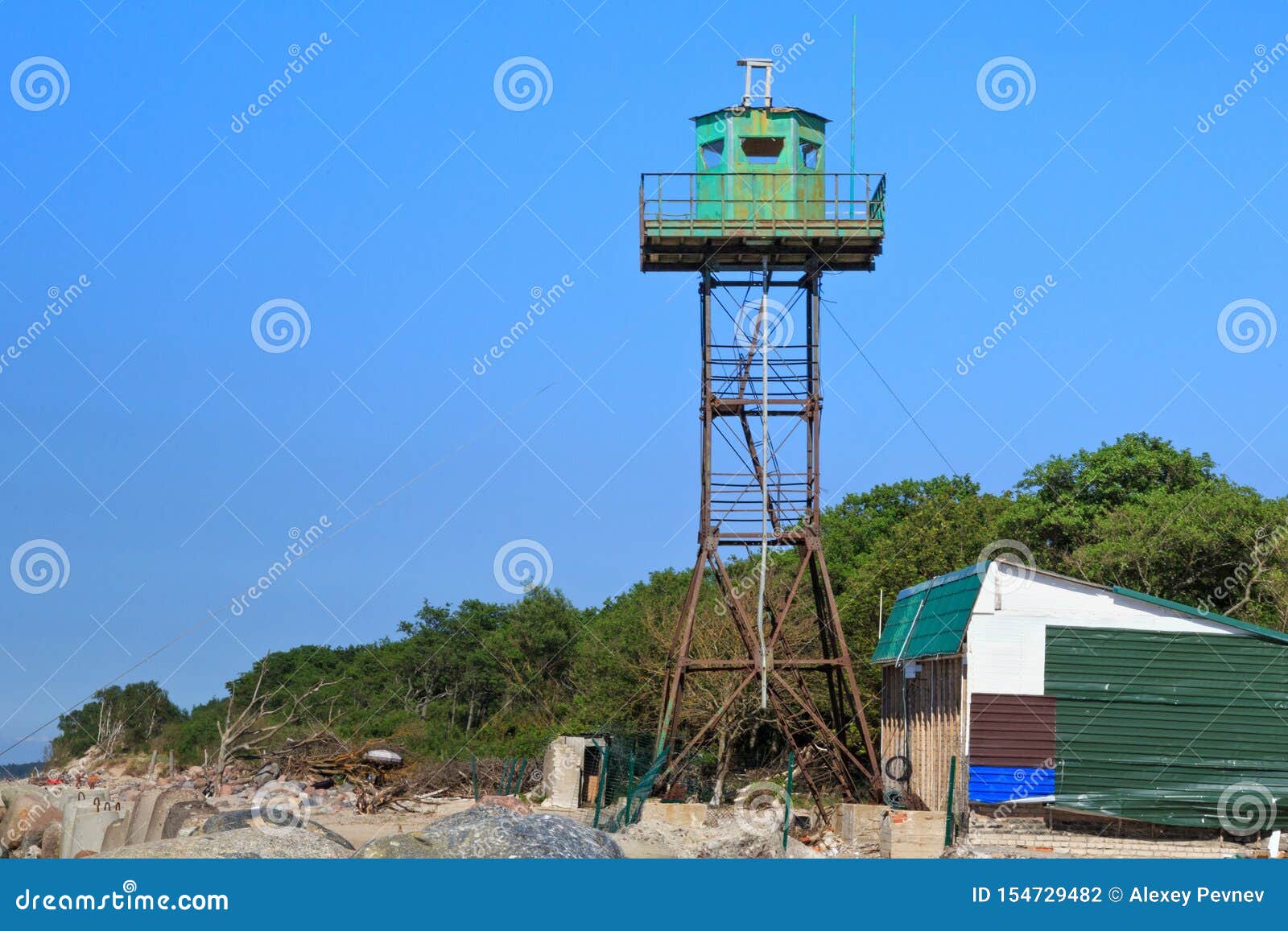 Old Observation Tower on the Sand Beach Stock Photo - Image of green ...