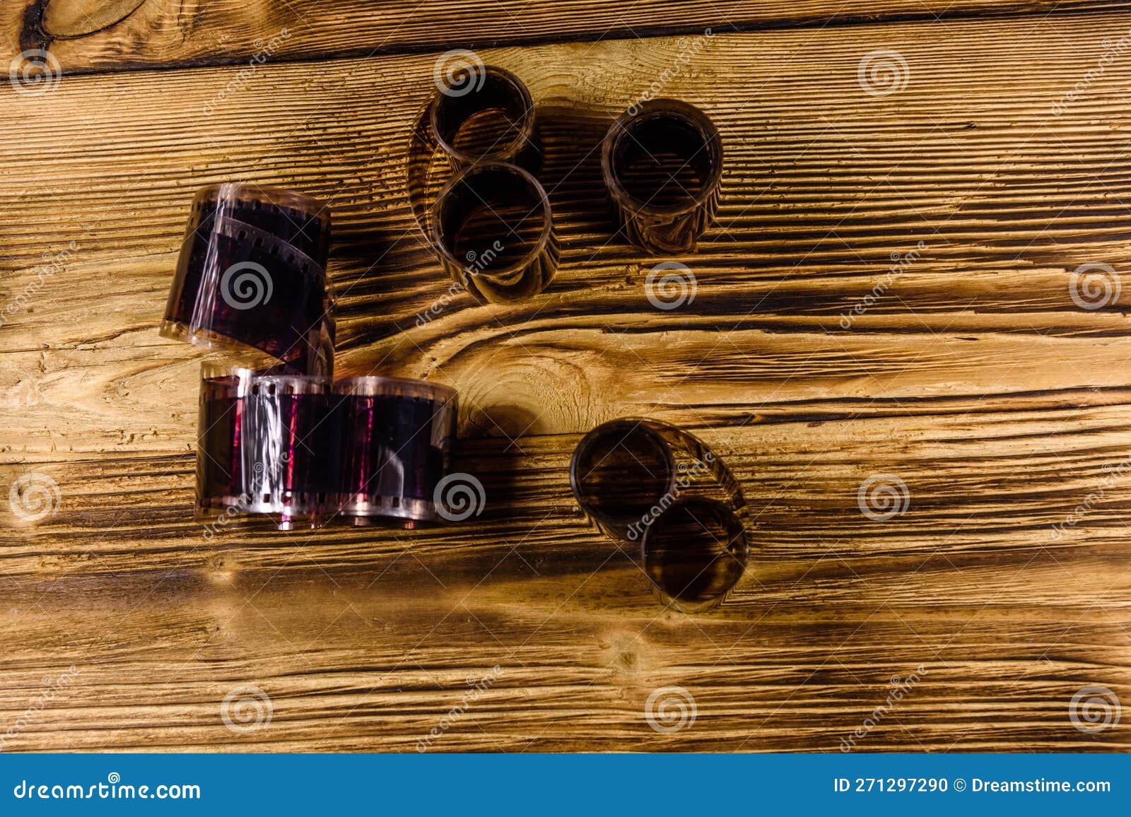 Old Obsolete Films on a Wooden Table. Top View Stock Photo - Image of ...