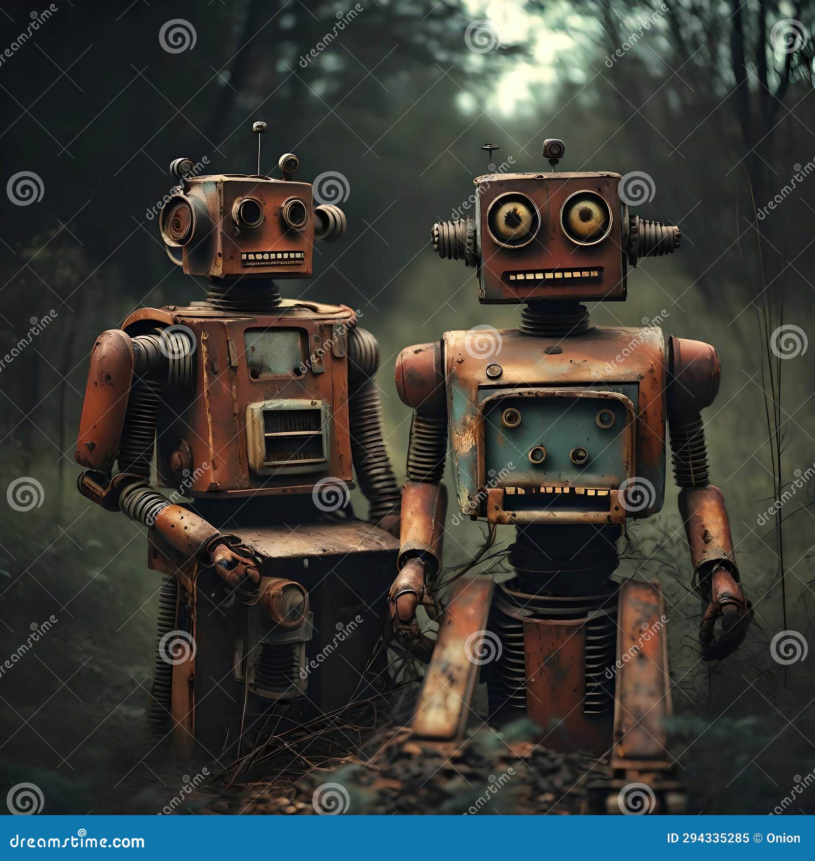 Old and Obsolete Vintage Robots - Ai Generated Image Stock Illustration ...