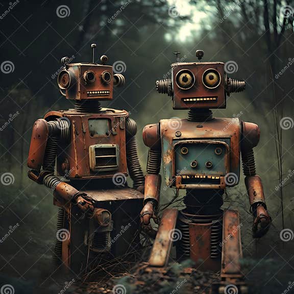 Old and Obsolete Vintage Robots - Ai Generated Image Stock Illustration ...
