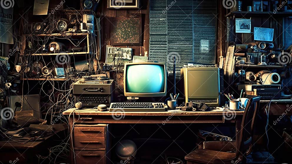 Old Office and Computer with Obsolete Technology. Generative Ai Stock ...