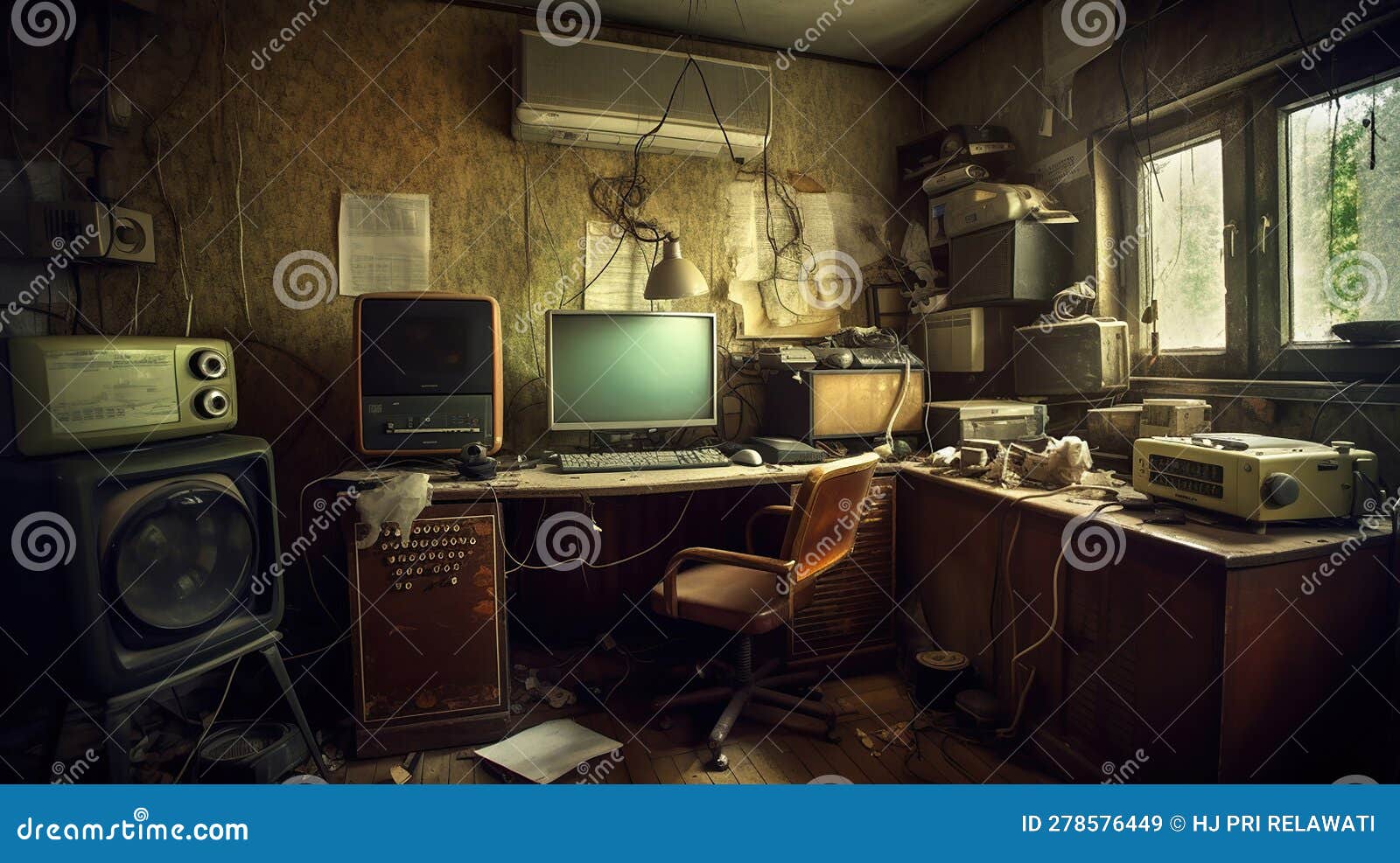 Old Office and Computer with Obsolete Technology. Generative Ai Stock ...