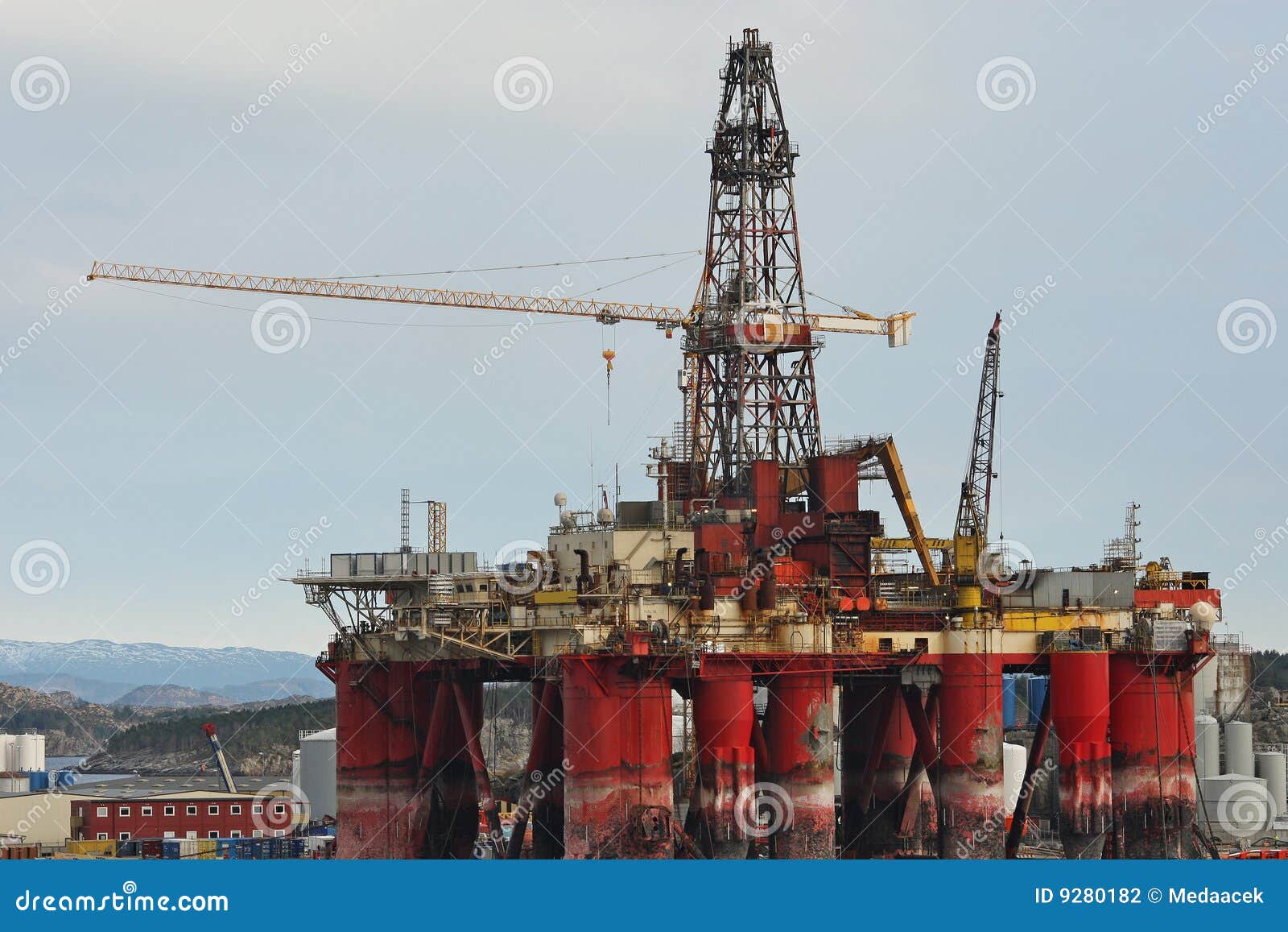 Old oil platform in harbor stock photo. Image of renewal - 9280182