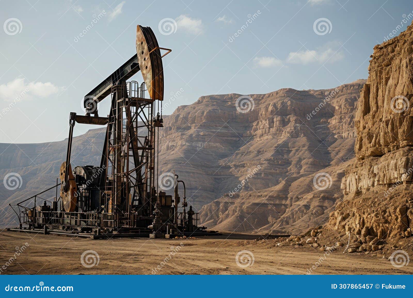 Old Oil Rig in Desert Mountains Landscape Stock Image - Image of ...