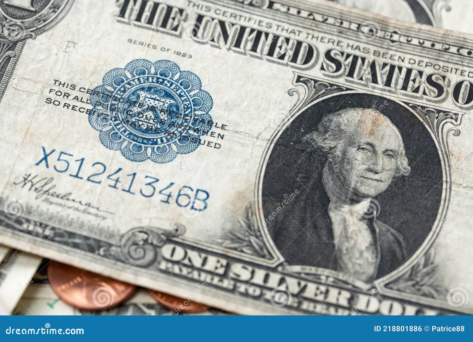 1923 Dollar Banknote Closeup, 1 Dollar Writing In Blue On Silver Dollar ...