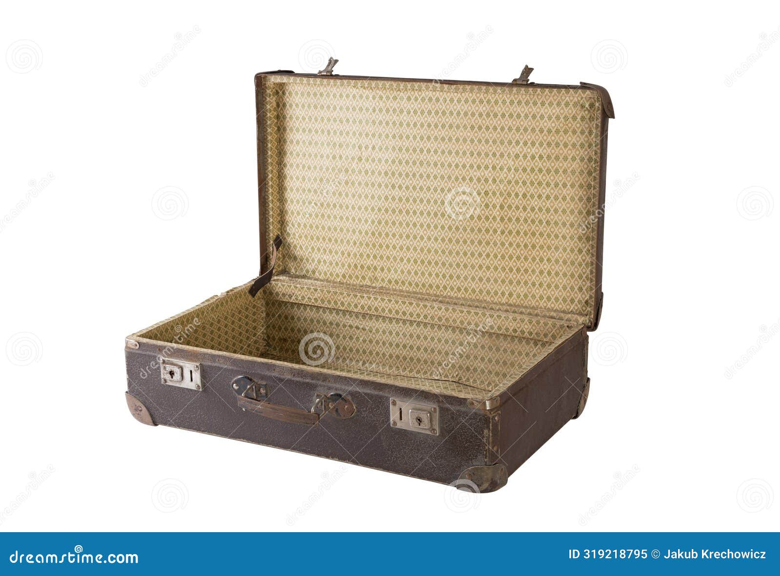 Old Open Brown Worn Out Empty Suitcase Isolated on White Background ...